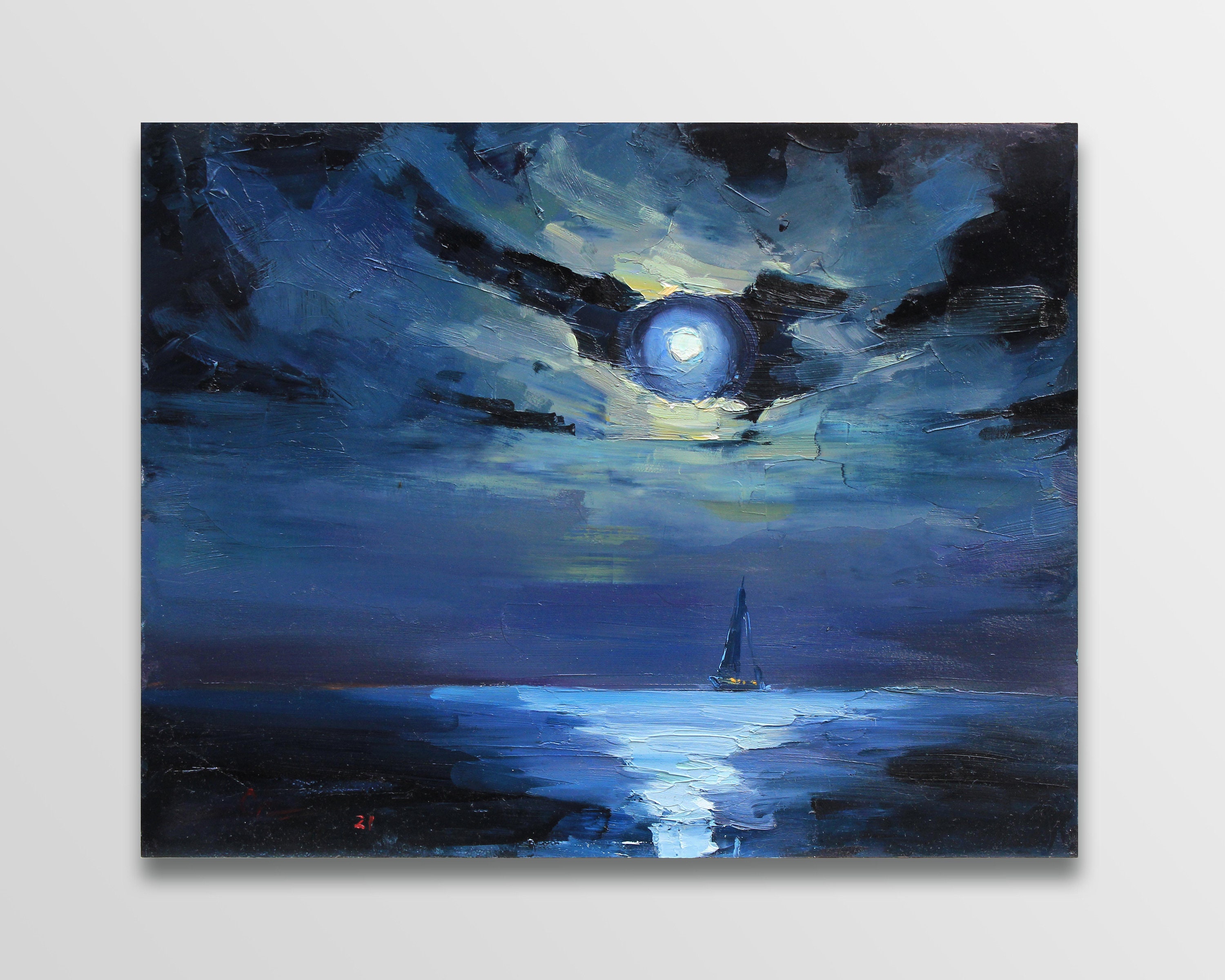 Ocean At Night With Moon Painting