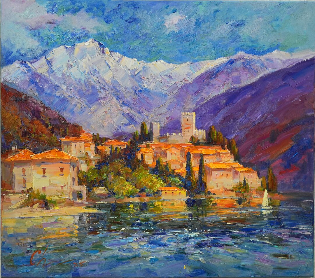Evening in San Siro, Lake Como, Italy – Original Oil Painting, Italian ...