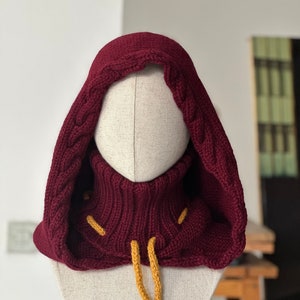 Hand Knit Vegan Wool Hood: Garnet Witch, Mage, Druid Style - Etsy