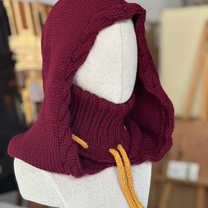 Magical Hood Sorcery Burgundy Vegan Wool Hand Knitted Witch Hat Wizard ...