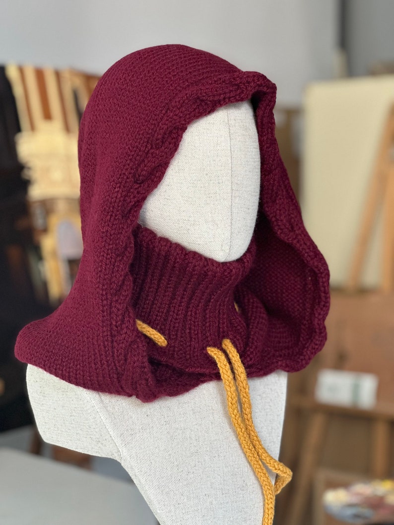 Hand Knit Vegan Wool Hood: Garnet Witch, Mage, Druid Style - Etsy