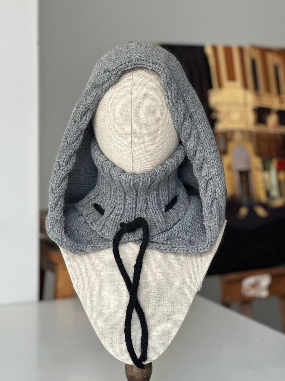 Magical Hood Sorcery Gray Vegan Wool Hand Knitted Witch Hat Wizard ...