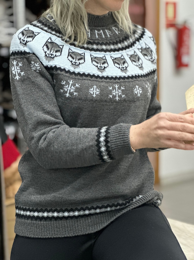 Handmade Wolves & Runes Sweater: Vegan Acrylic Wool Winter Jumper - Etsy