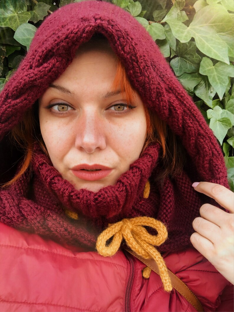 Hand Knit Vegan Wool Hood: Garnet Witch, Mage, Druid Style - Etsy
