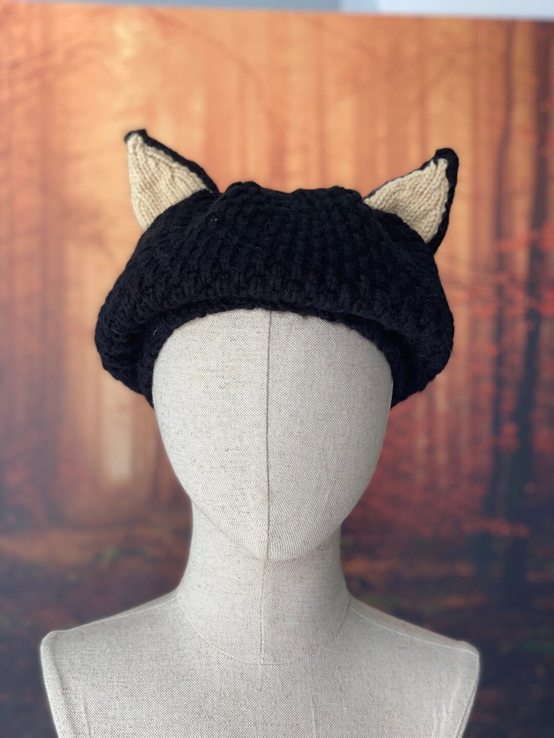 Cat Beret Hat Fall Autumn Kitty Wool Crochet Goblincore Cottagecore ...