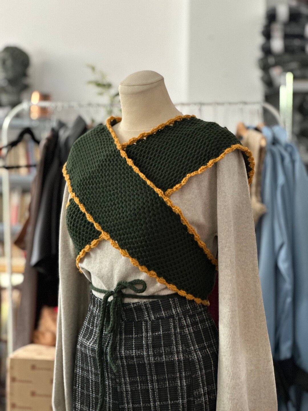 Handmade 1860 Civil War Sontag - Green and Mustard Shawl Outlander ...