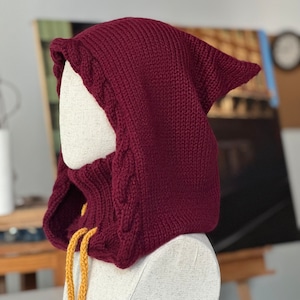 Magical Hood Sorcery Burgundy Vegan Wool Hand Knitted Witch Hat Wizard ...