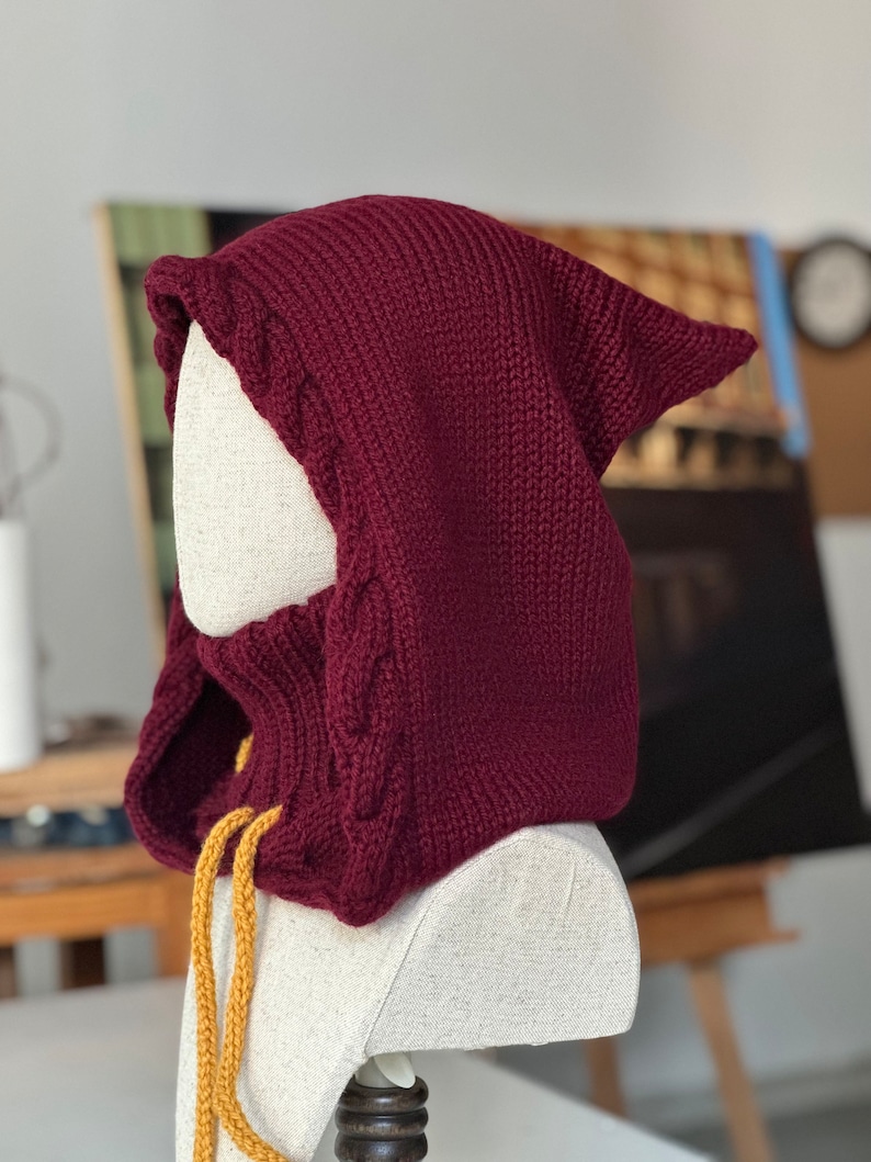 Hand Knit Vegan Wool Hood: Garnet Witch, Mage, Druid Style - Etsy