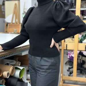 Victorian Ladies Sweater 1897 Leg of Mutton Cycling Jumper Black ...