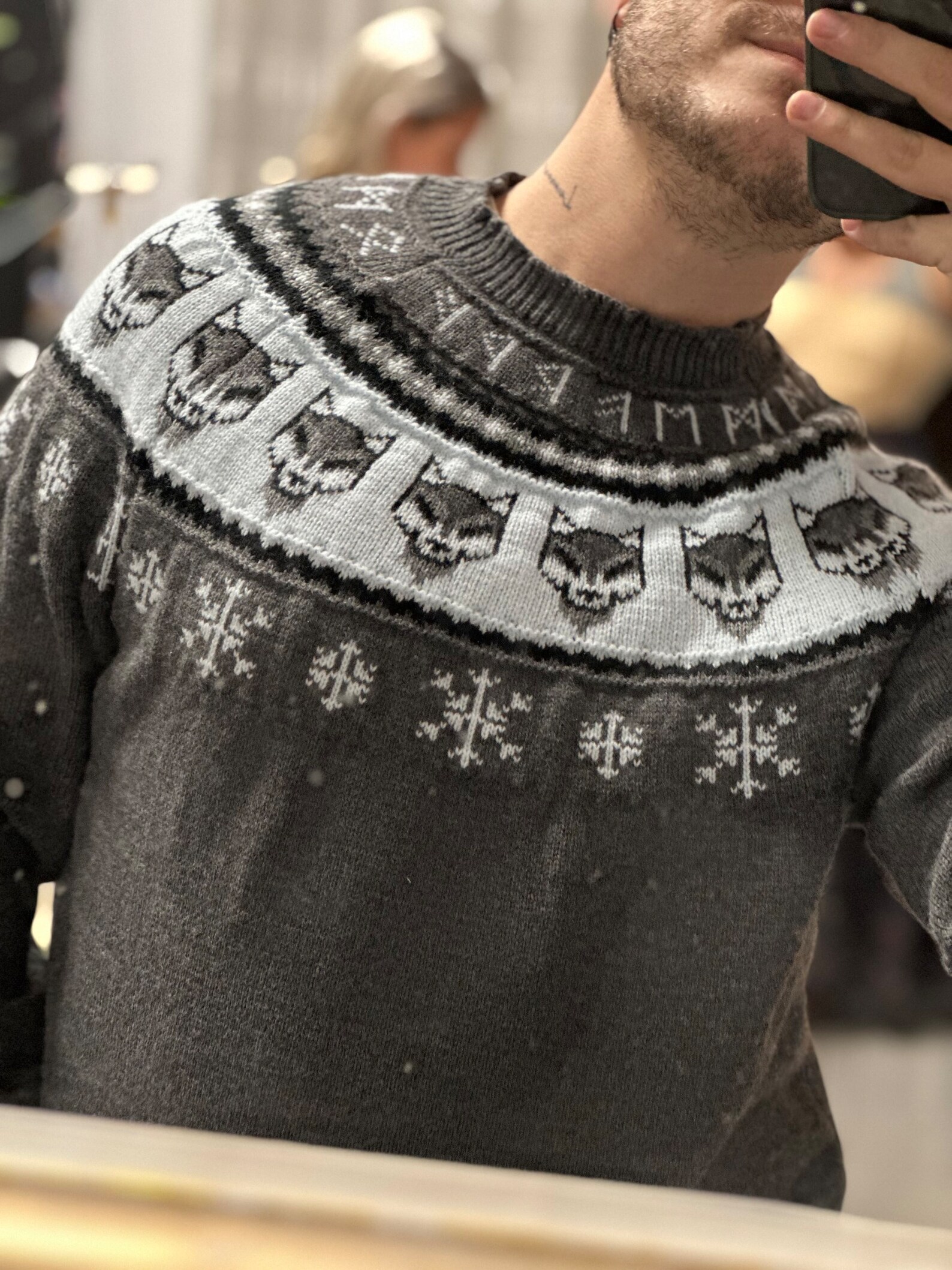 Handmade Wolves & Runes Sweater: Vegan Acrylic Wool Winter Jumper - Etsy