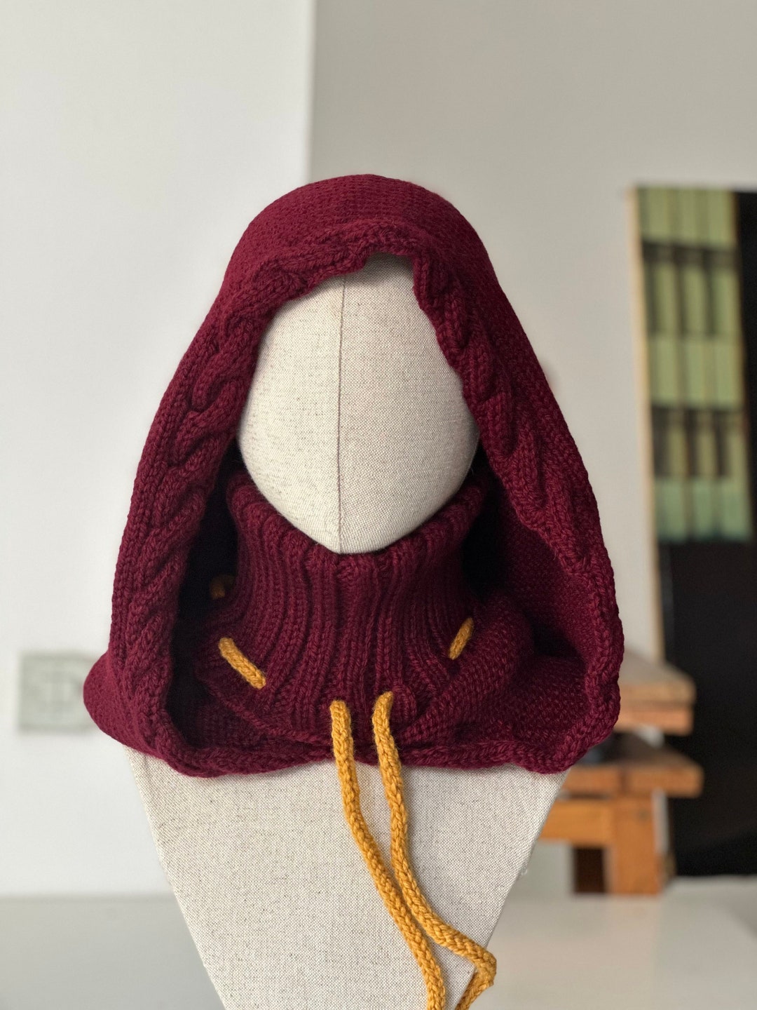 Magical Hood Sorcery Burgundy Vegan Wool Hand Knitted Witch Hat Wizard ...