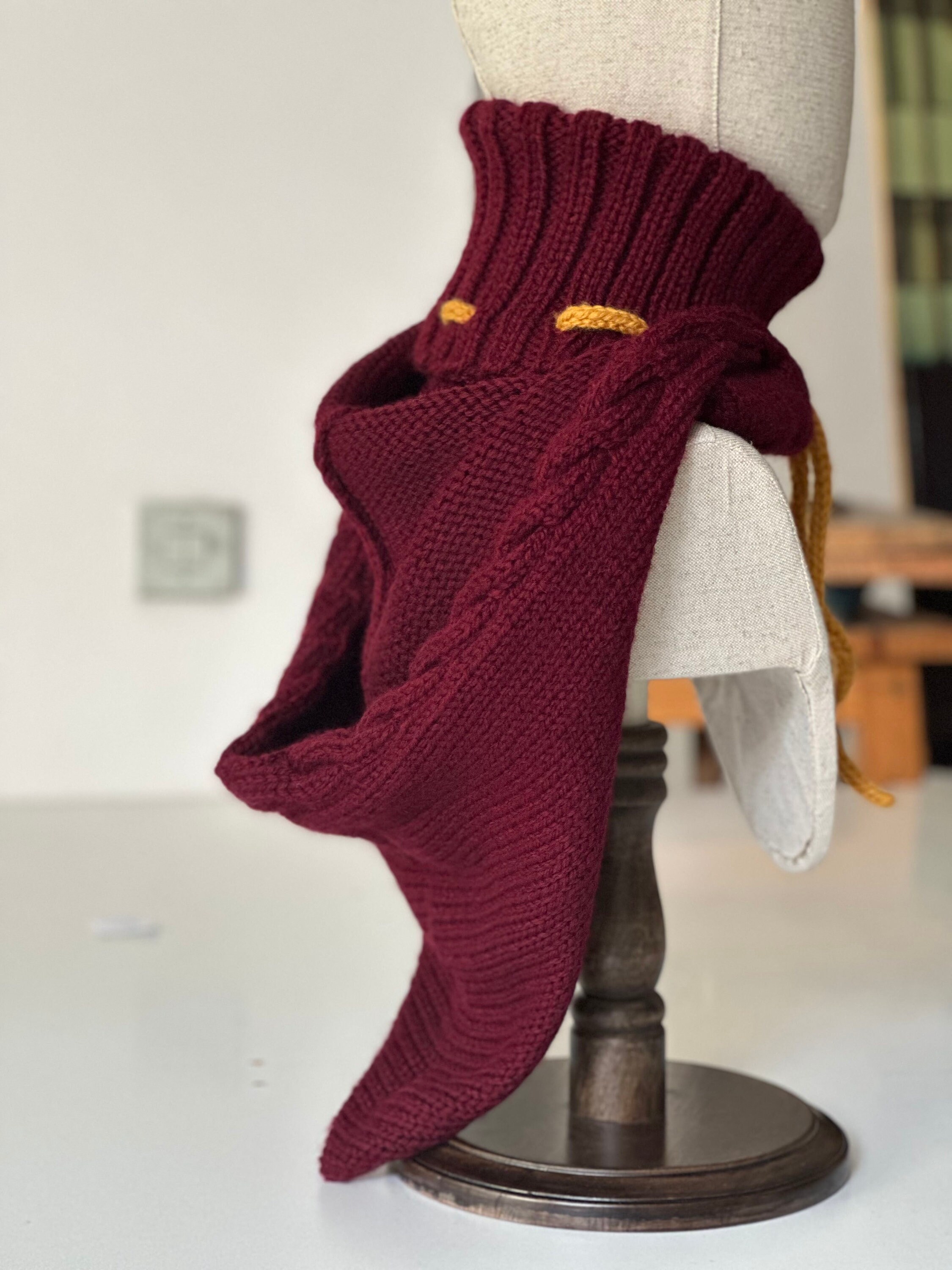 Hand Knit Vegan Wool Hood: Garnet Witch, Mage, Druid Style - Etsy