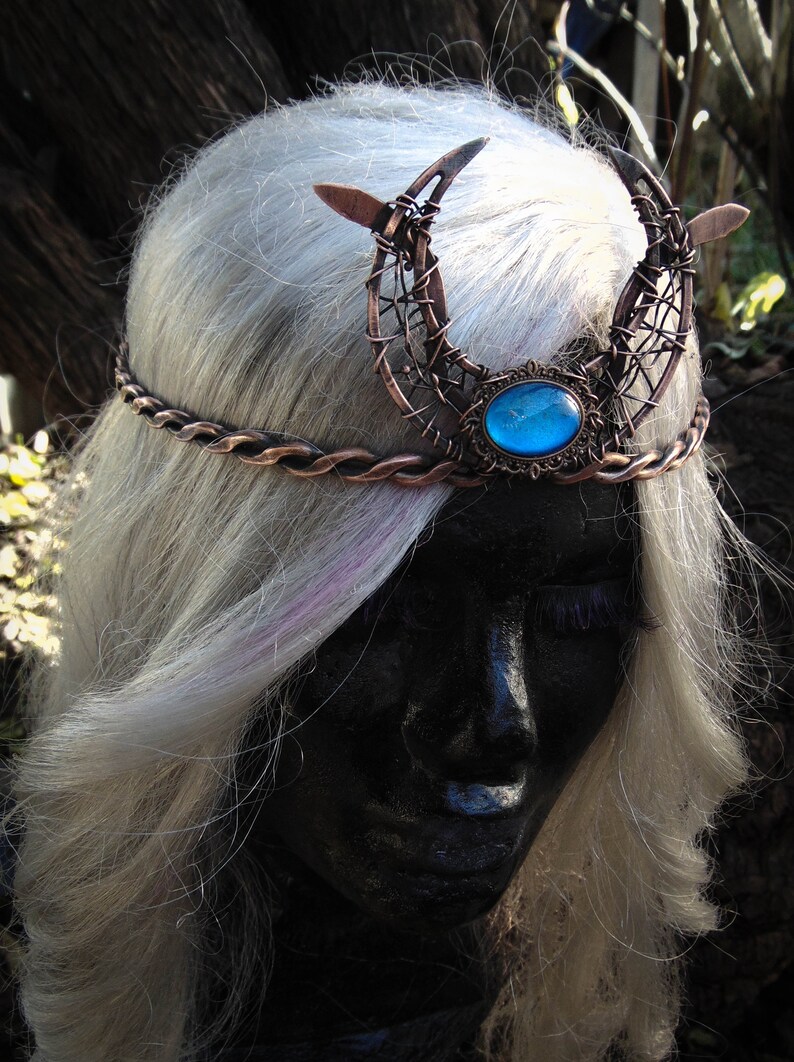 Elvish Crown Gothic Blue Elven Tiara Copper Moon Goddess - Etsy