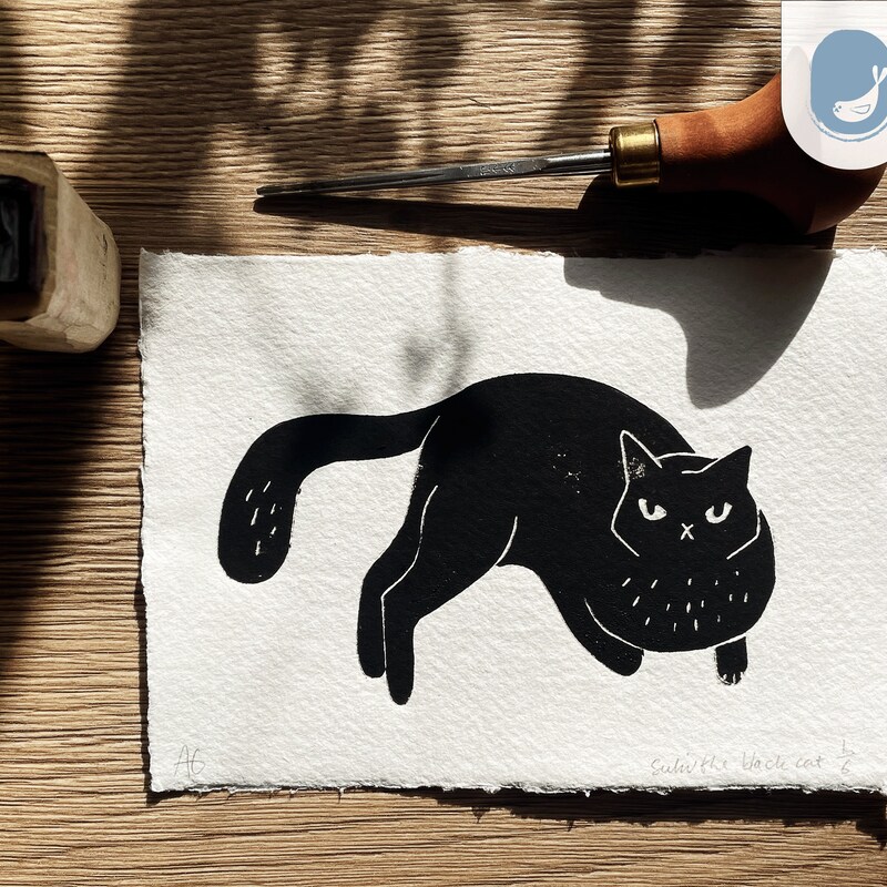 Cat Lino Print - Etsy UK