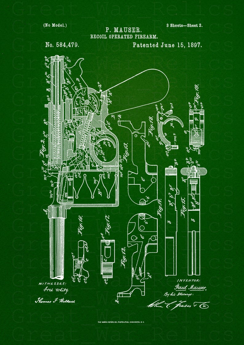 Mauser C96 poster gun wall art mauser pistol pistol print | Etsy