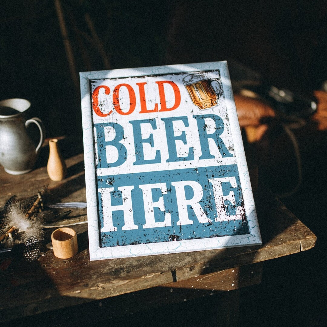 Cold Beer Here, White Distress Frame, Poster Vintage, Beer Poster ...