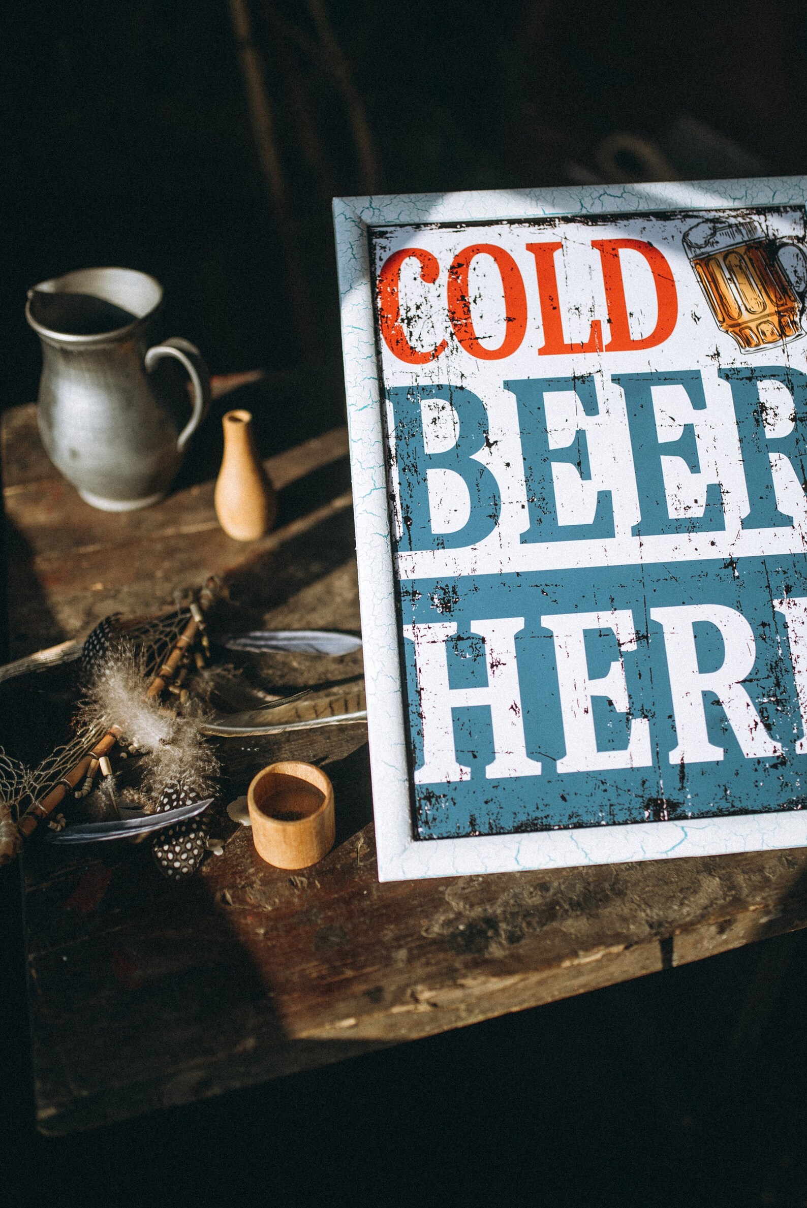 Cold Beer Here, White Distress Frame, Poster Vintage, Beer Poster ...