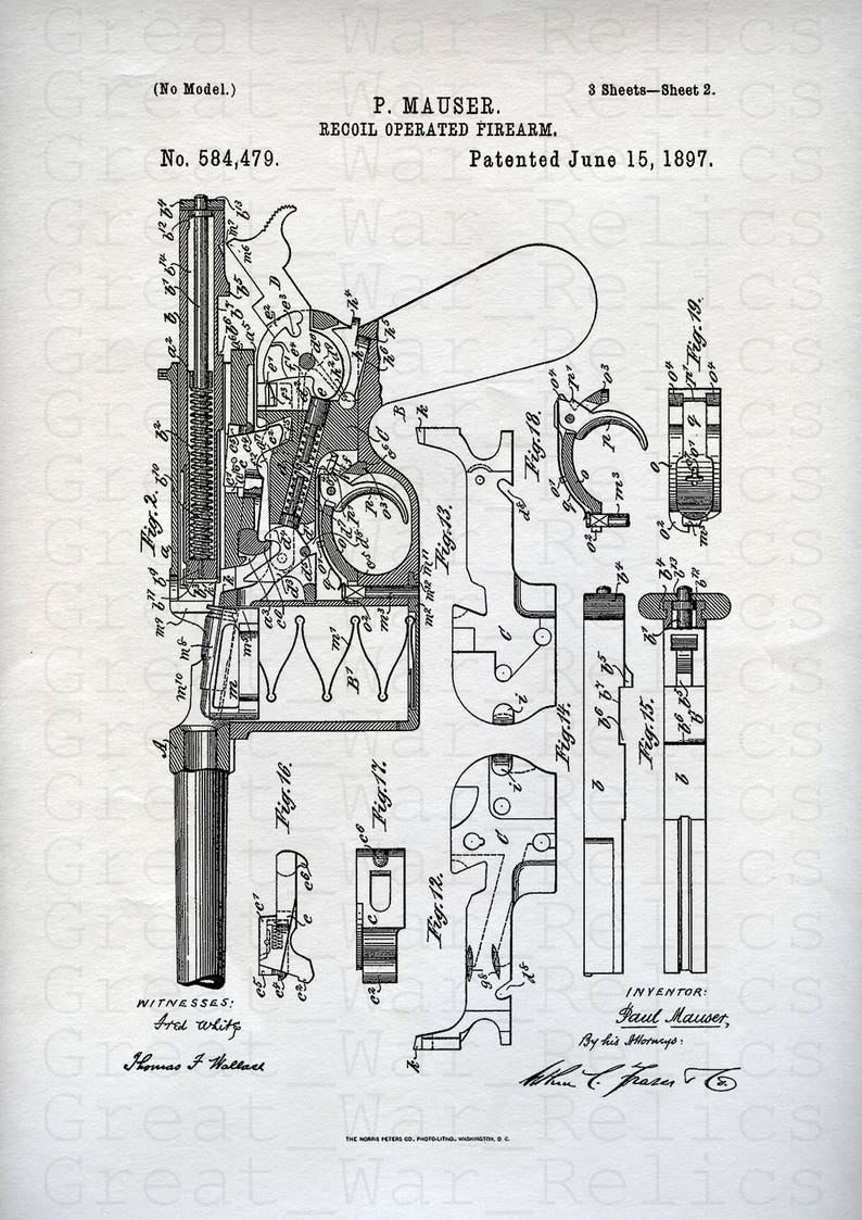 Mauser C96 poster gun wall art mauser pistol pistol print | Etsy
