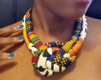African Print Rope Necklace - Etsy
