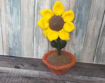 Sunflower Crochet Pot, Crochet Sunflower, Handmade Crochet Sunflower ...