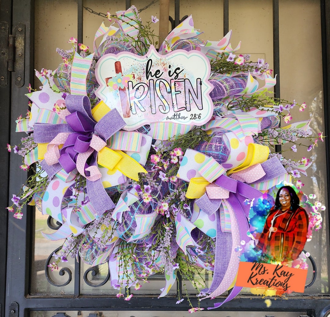 Spring Wreath, Easter Wreath,he is Risen Wreah, Pastel Colors Wreath ...