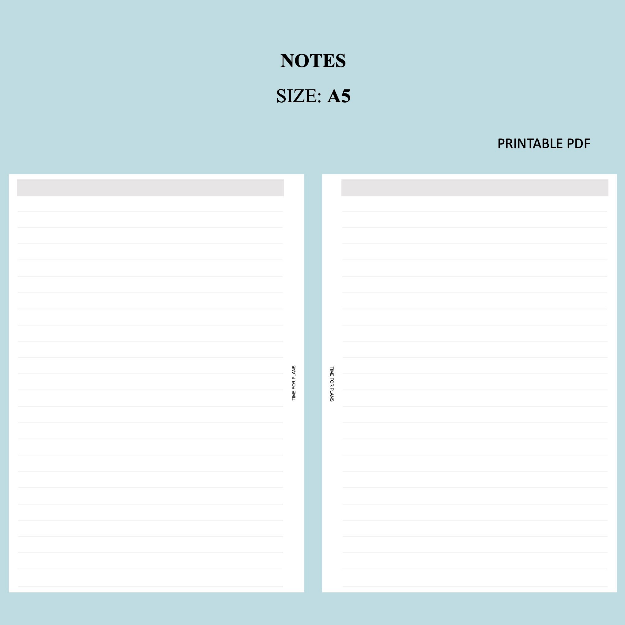 NOTES RULED PAPER Printable Instant Download A5 - Etsy