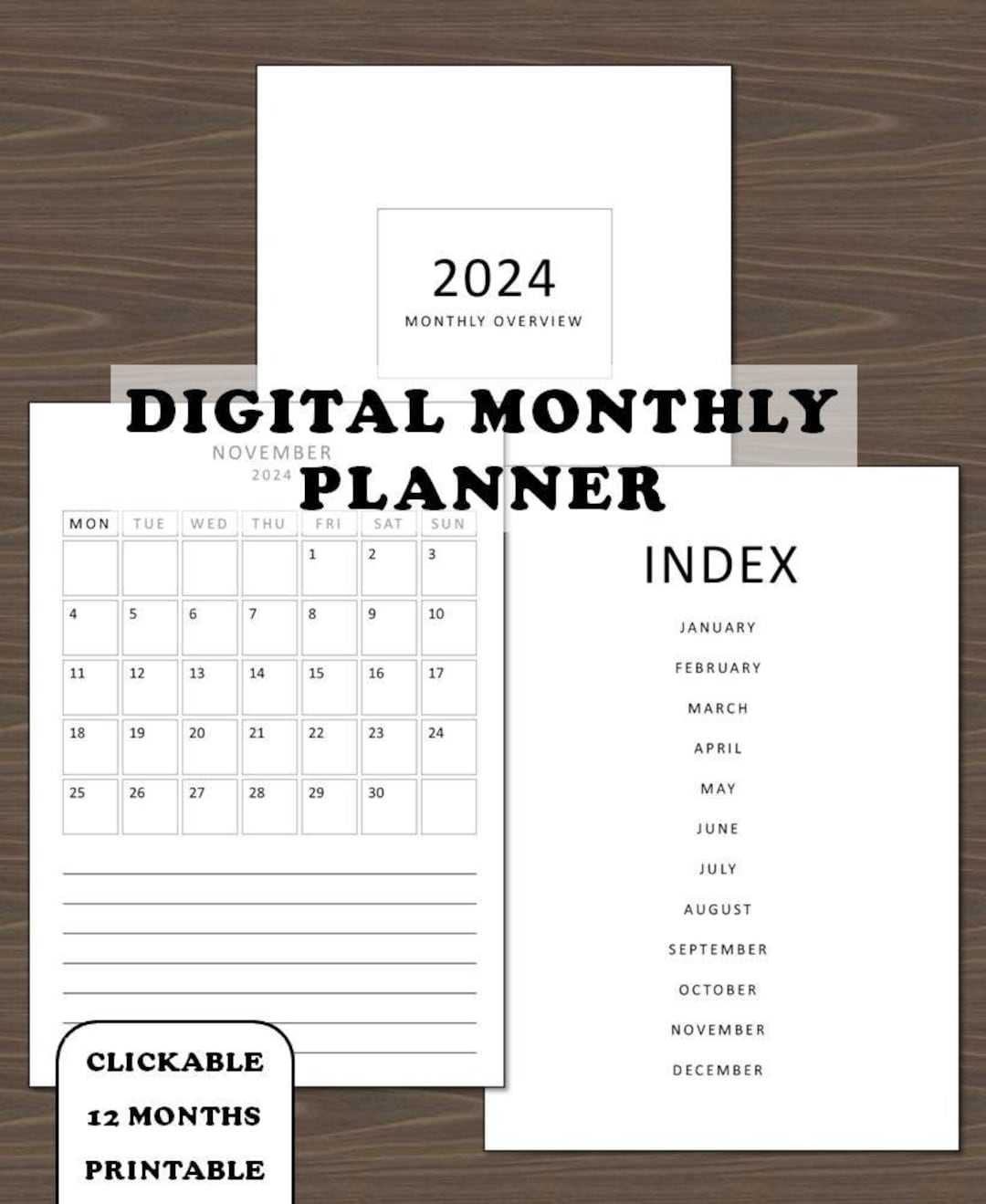 2024 Monthly Planner - Digital -printable - Minimalistic - Etsy