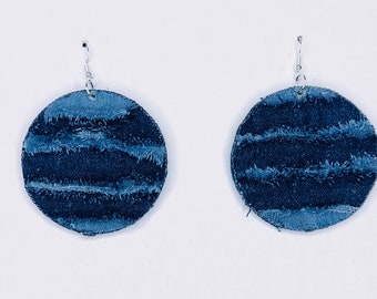 Denim Hoop Distressed Earrings - Etsy