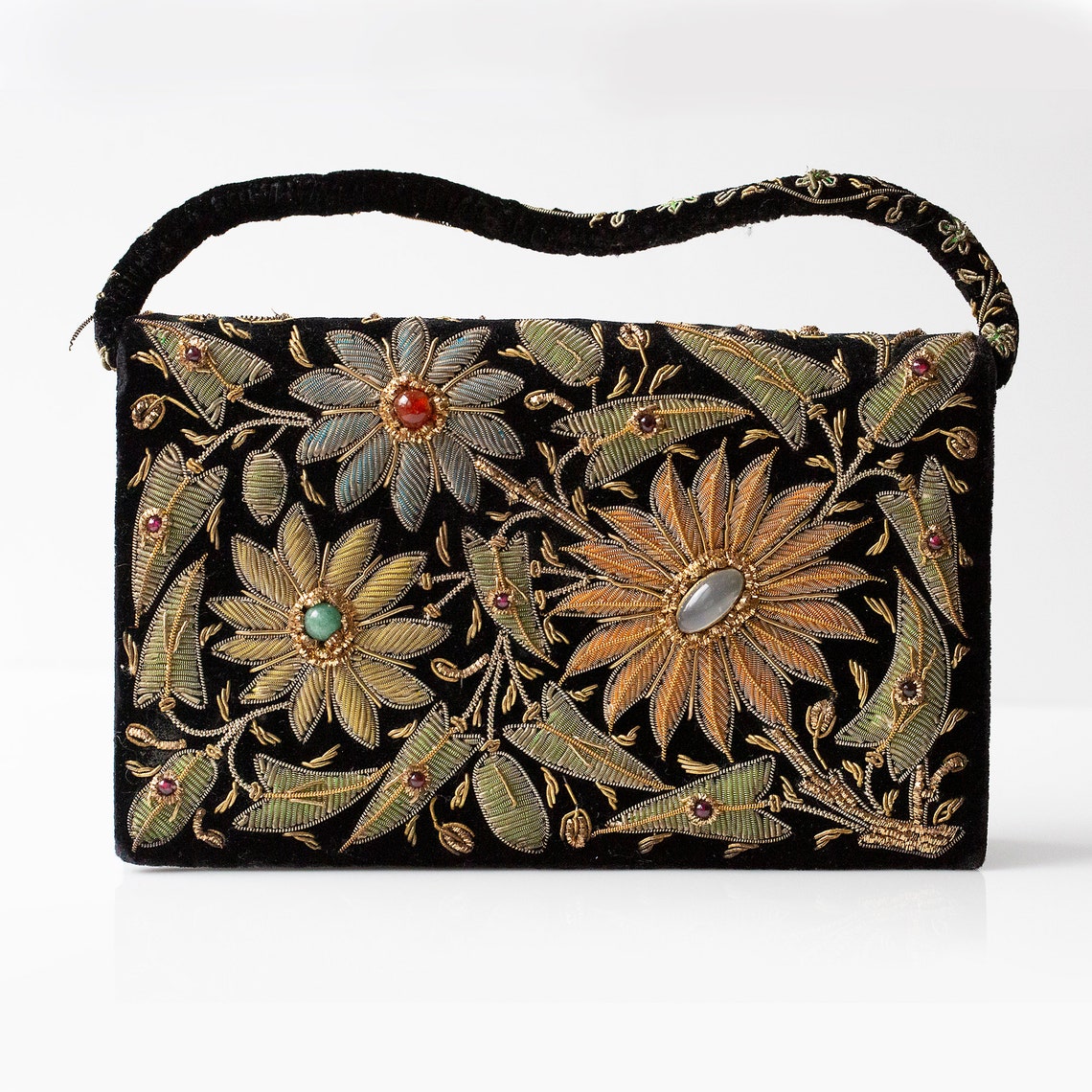Hand-beaded Purse With Flower Detail Beaded on Black Velvet - Etsy