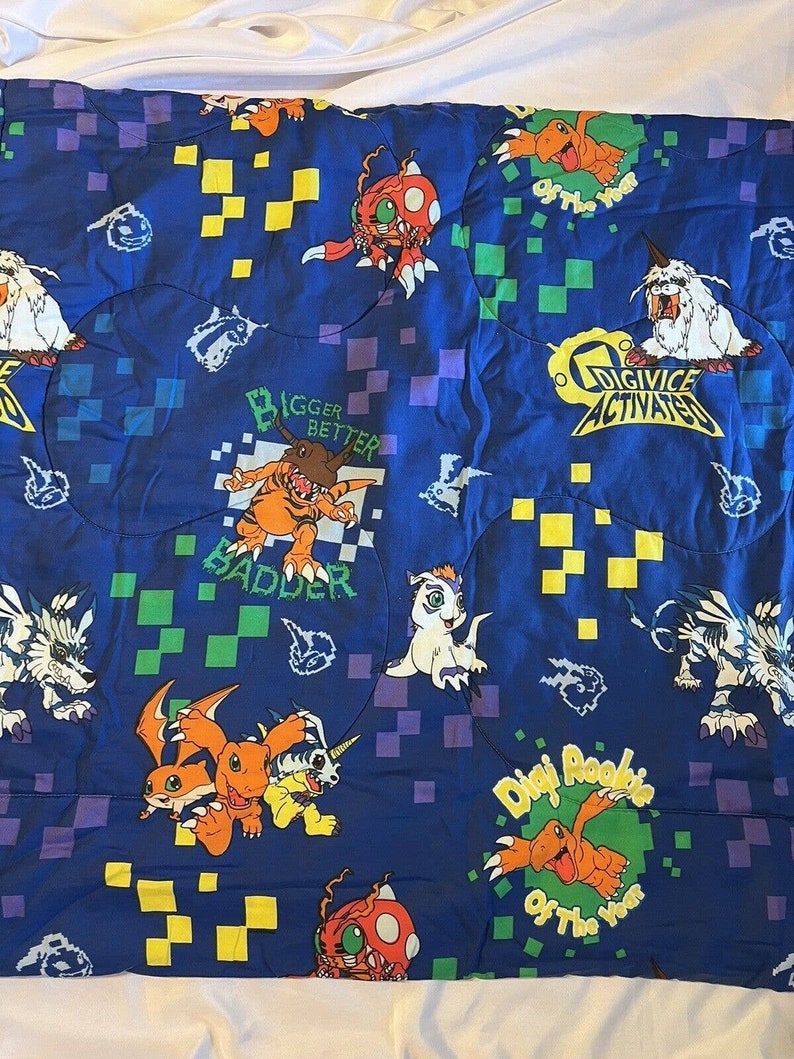 Vintage 90s Digimon Reversible Twin Size Hongo Anime Blanket Comforter ...
