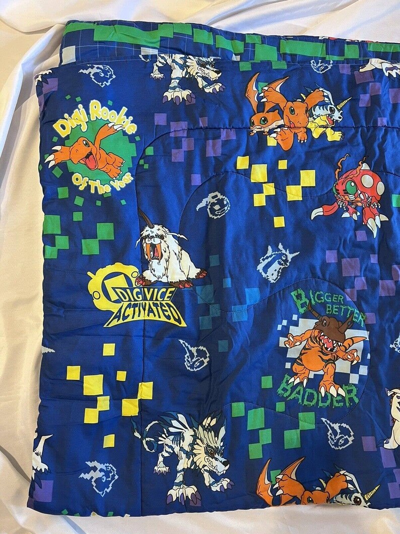 Vintage 90s Digimon Reversible Twin Size Hongo Anime Blanket Comforter ...