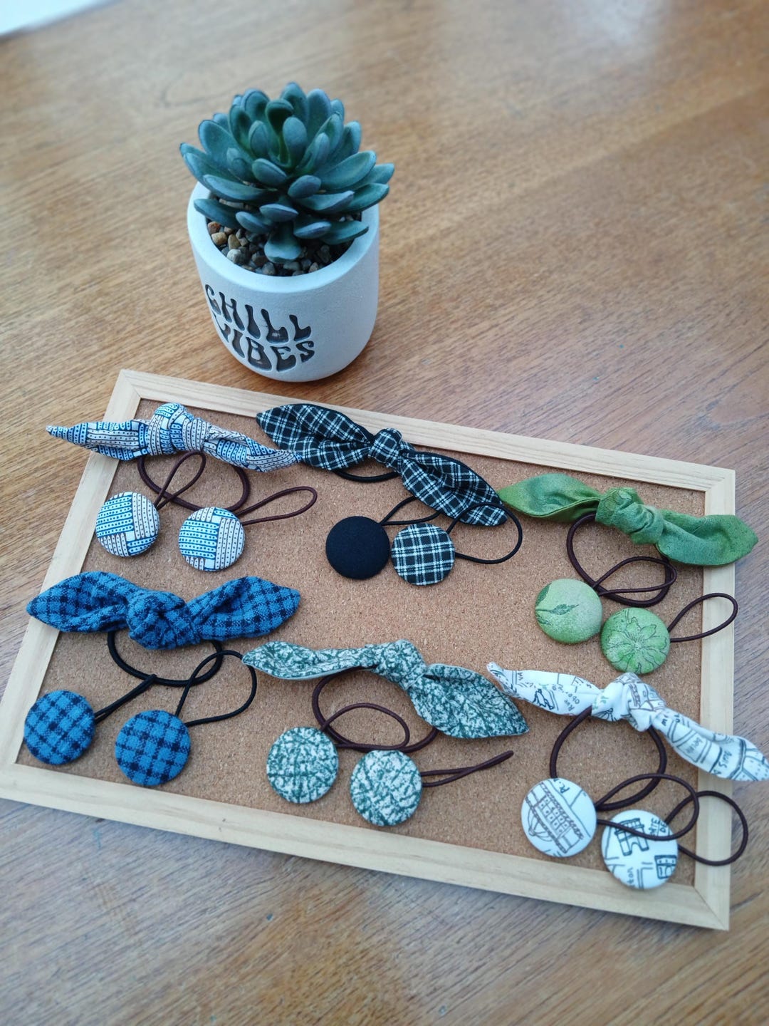 Set of 6 Handmade Fabric Button Hair Ties With Bow Details - Etsy