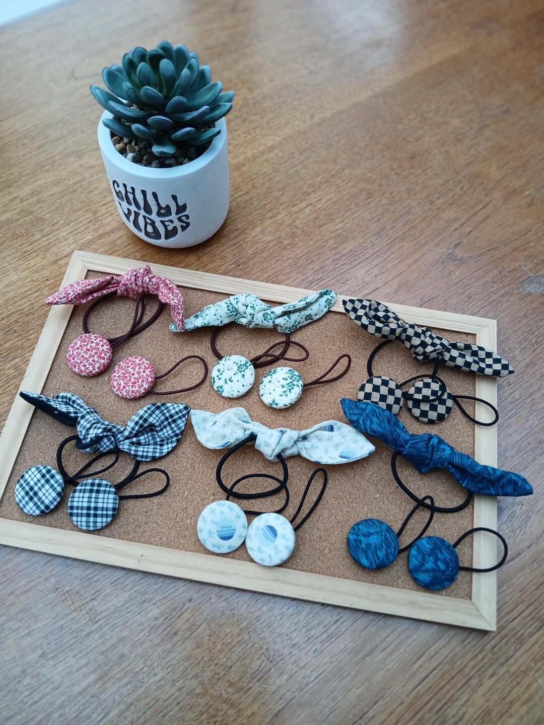 Set of 6 Handmade Fabric Button Hair Ties With Bow Details - Etsy