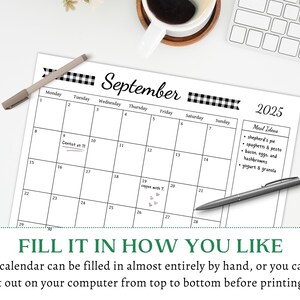Printable 2025 Editable Calendar With Black Gingham | Monthly Editable ...