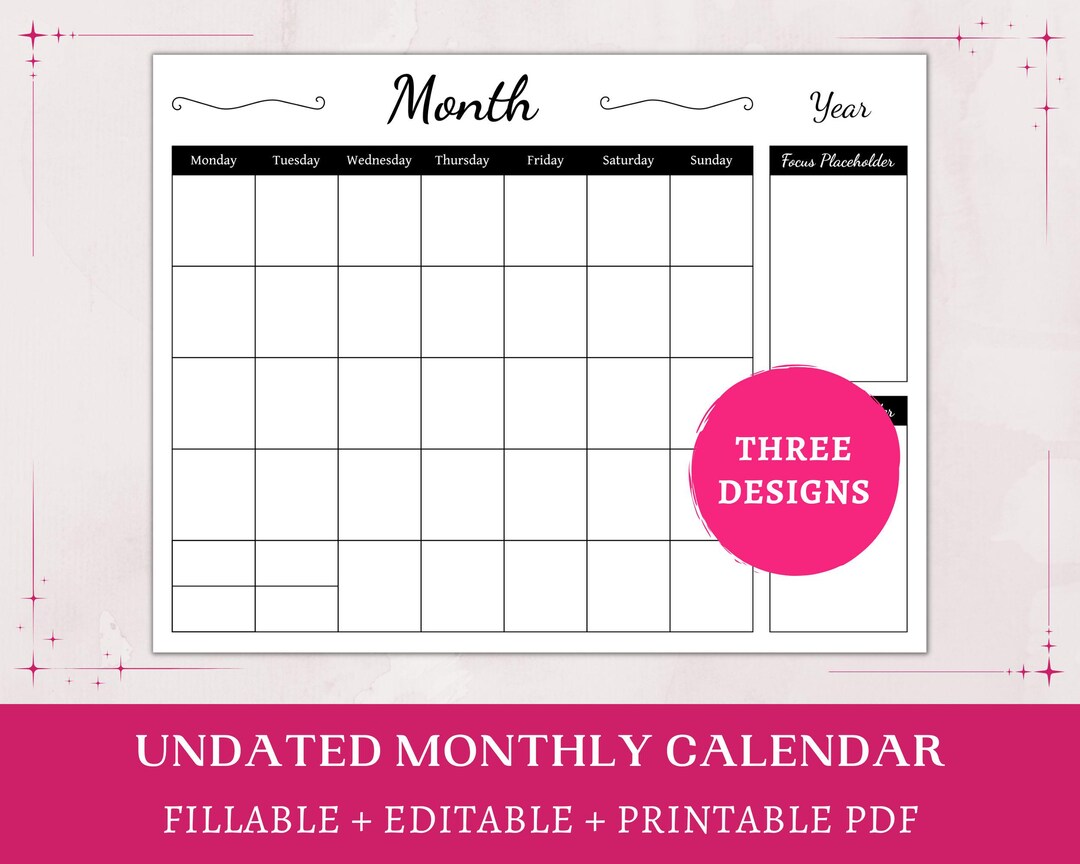 Editable Undated Calendar With Space for Notes and a Minimalist Design ...