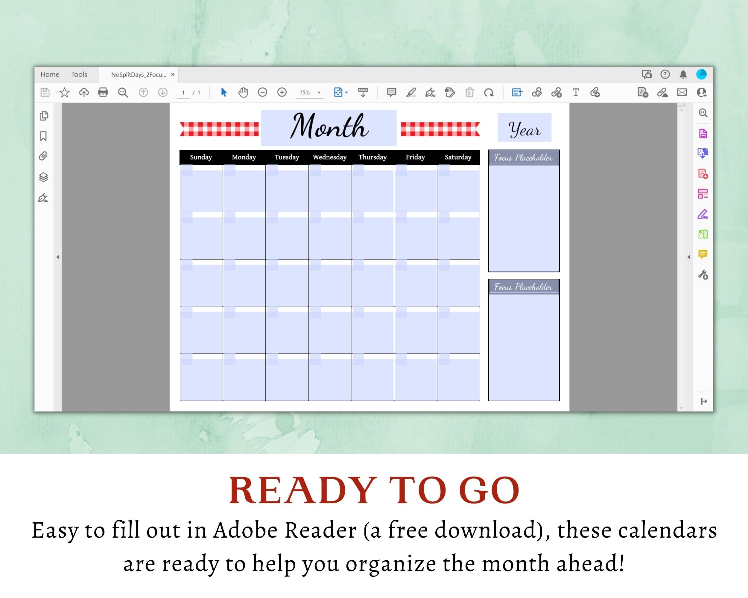 Gingham Printable Undated Calendar Letter Fillable Monthly - Etsy