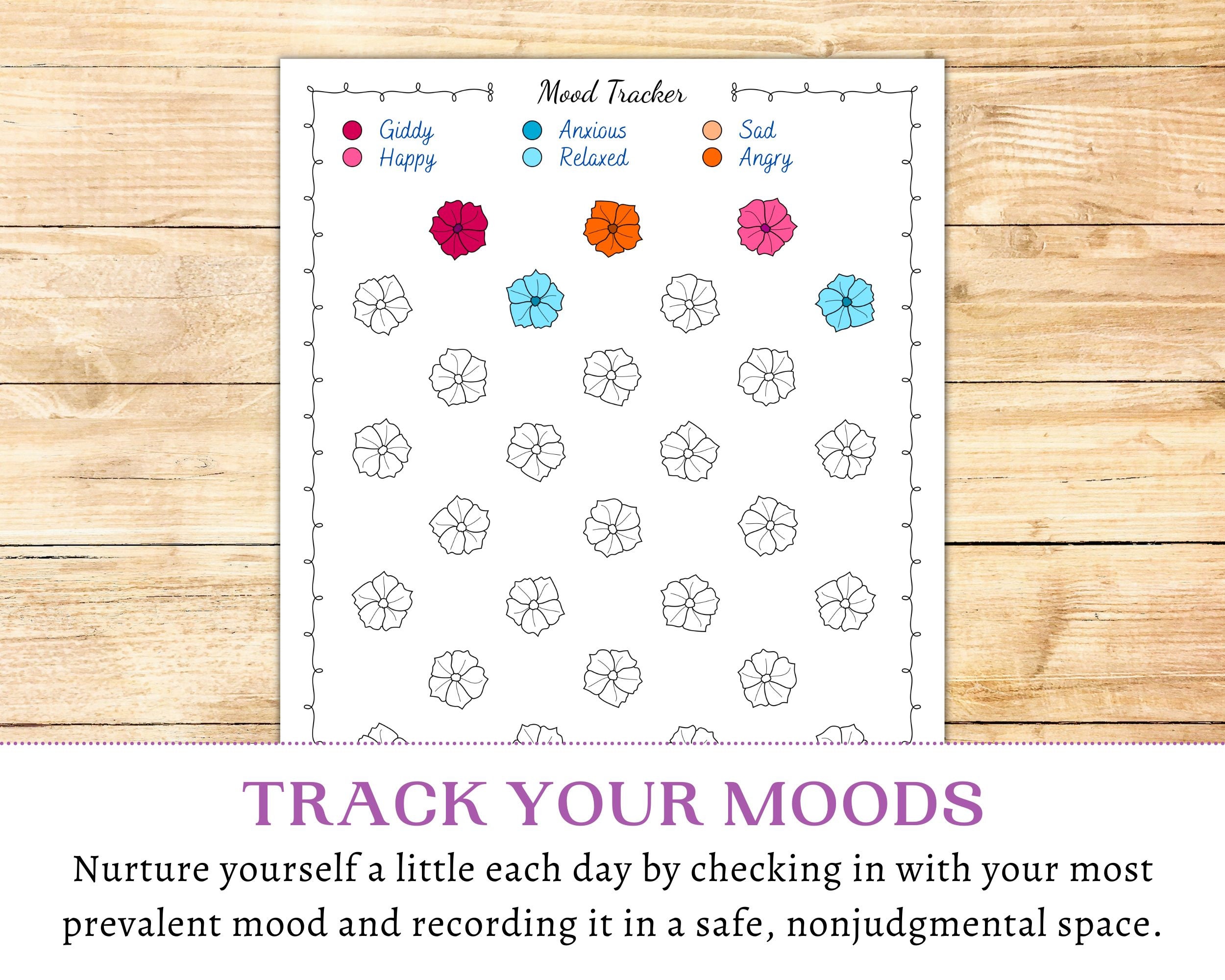 Printable Floral Mood & Habit Trackers Monthly Progress Tracker A4 A5 ...