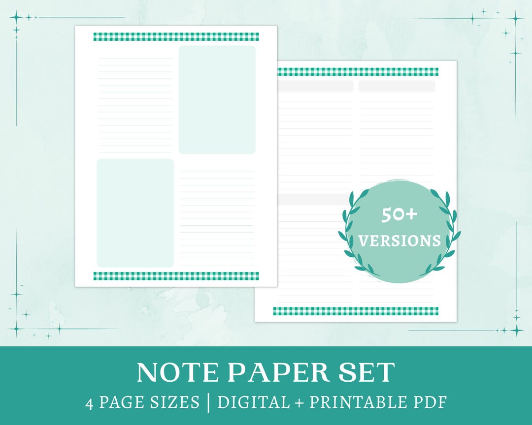 Printable Teal Gingham Note Paper Study Notes Checklist Template ...