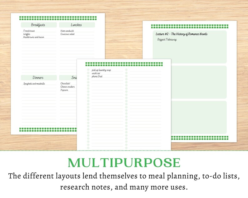Printable Green Gingham Stationery | Checklist Templates | Study Notes ...