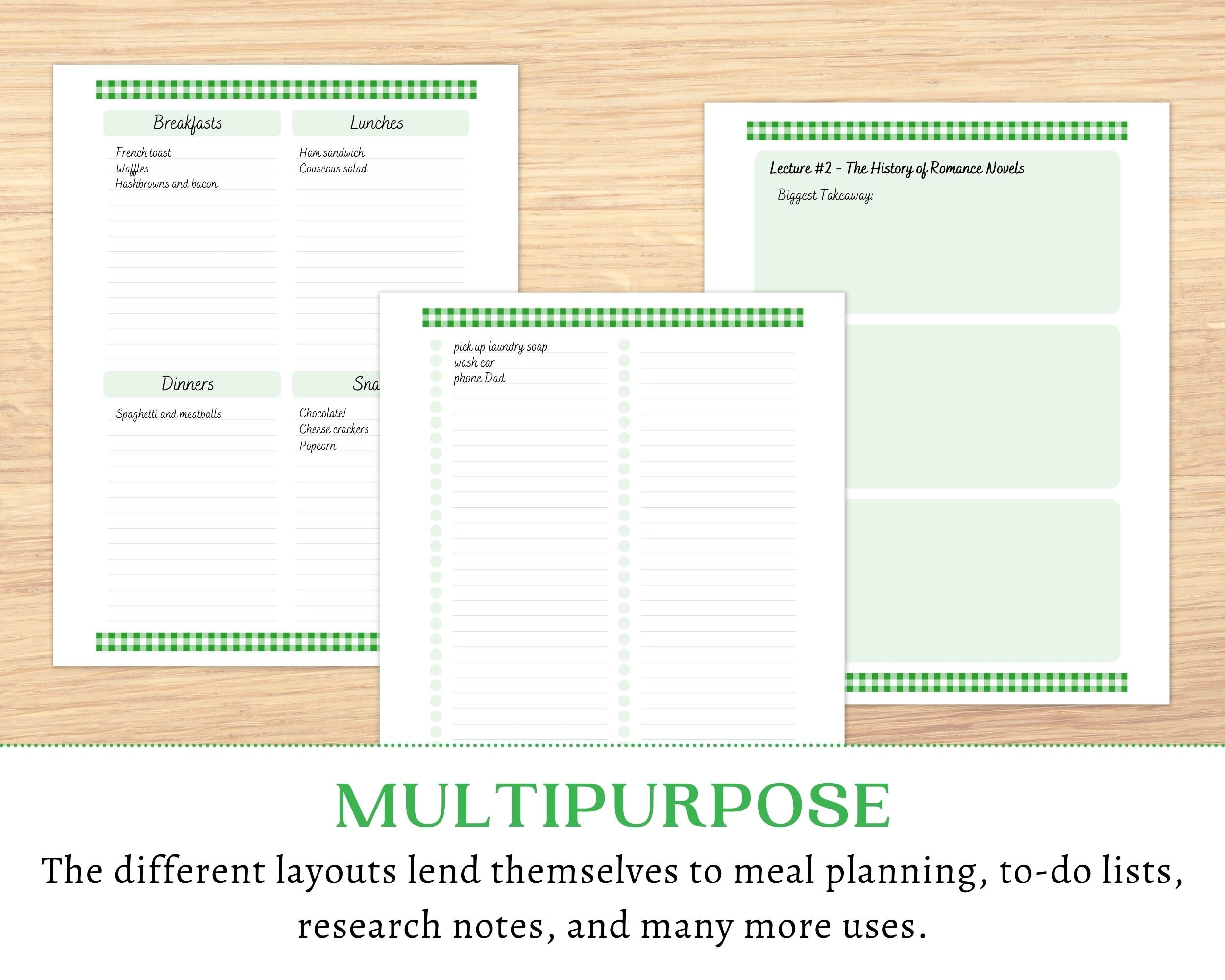 Printable Green Gingham Stationery | Checklist Templates | Study Notes ...