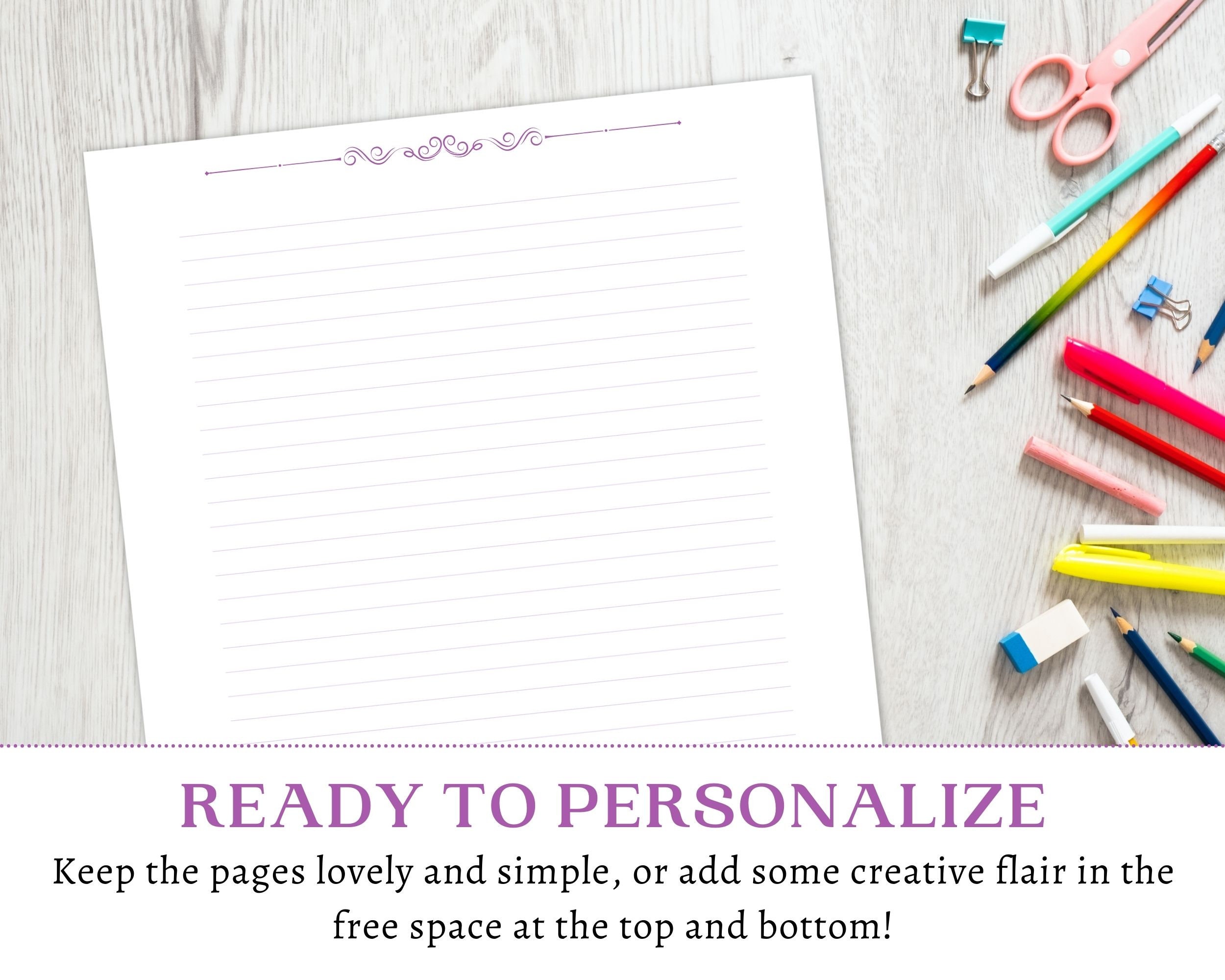 Printable Purple Stationery Digital Notebook Templates Lined Pastel ...