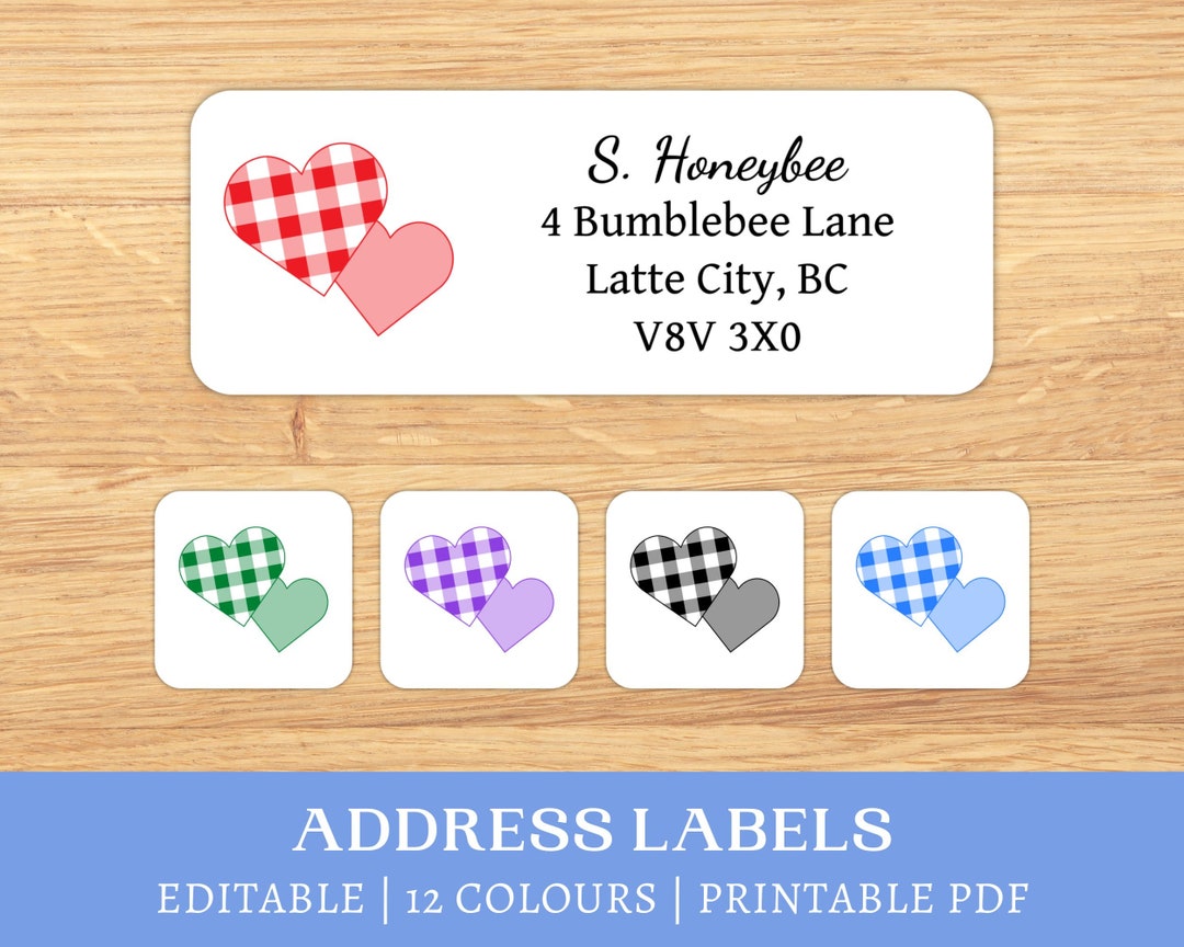 DIY Printable Gingham Heart Address Labels | Fillable | Editable ...