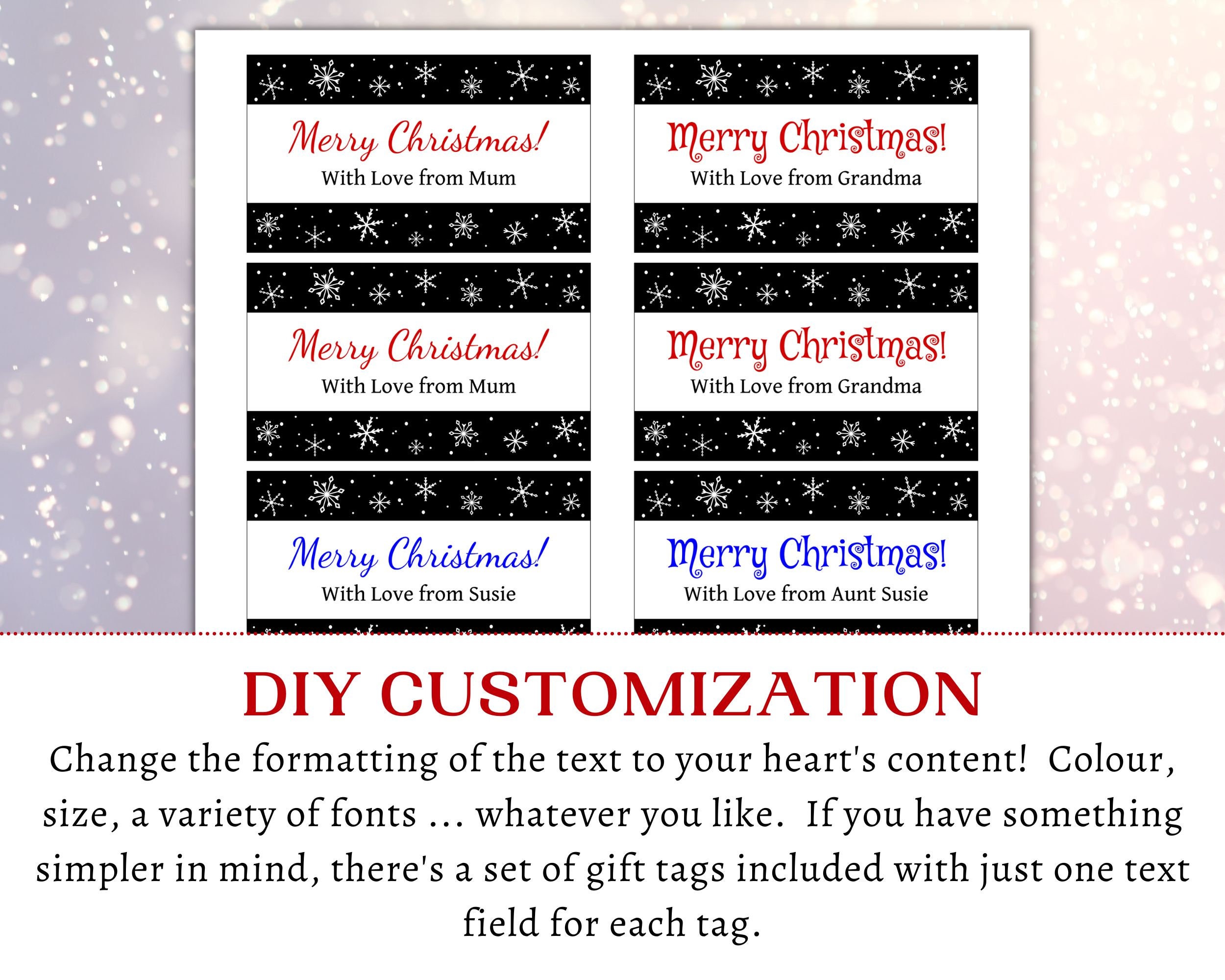 Printable Snowflake Gift Tags | Fillable | Customizable Text ...