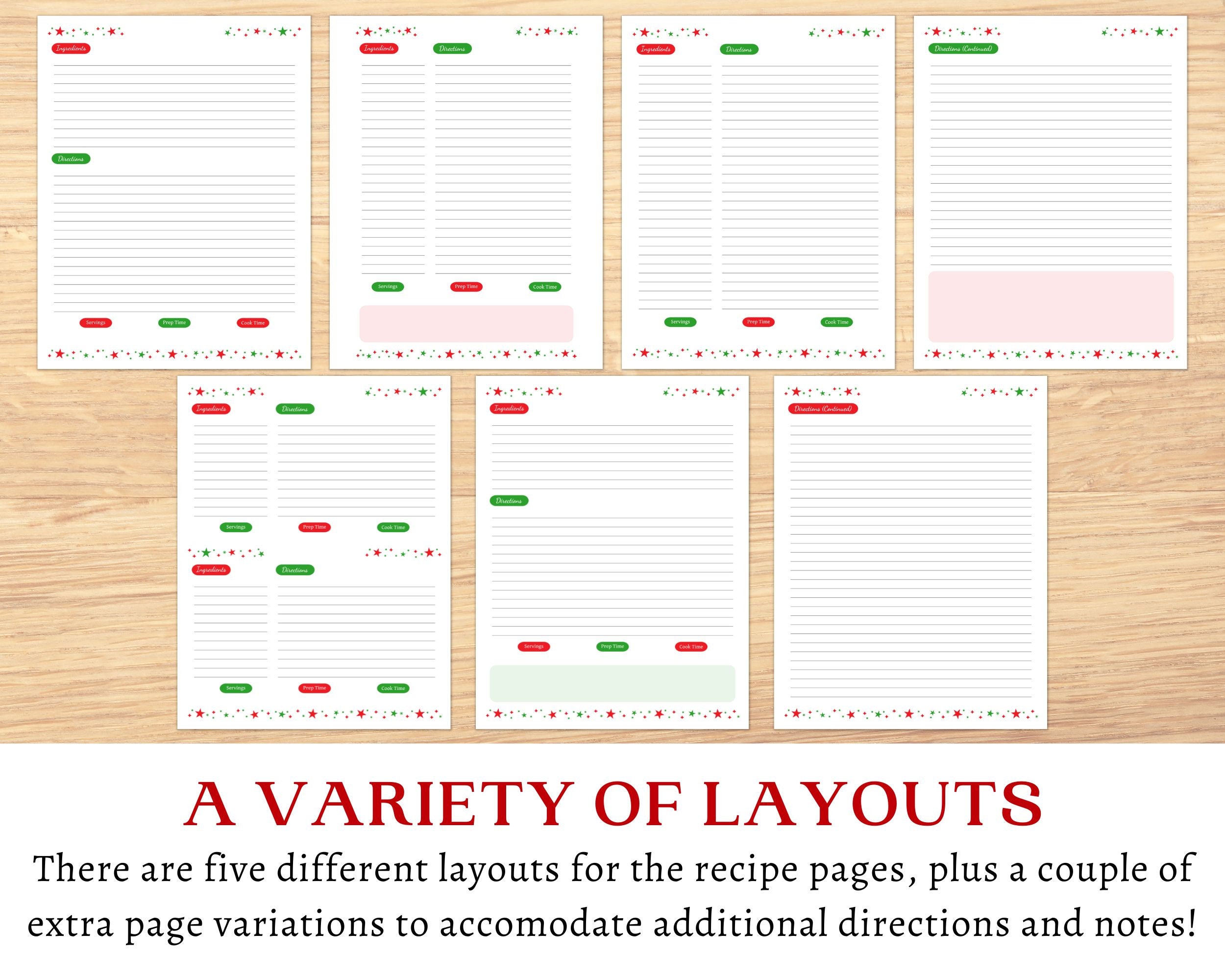 Editable Recipe Sheet Printable Letter, A4 Christmas Baking Recipe ...