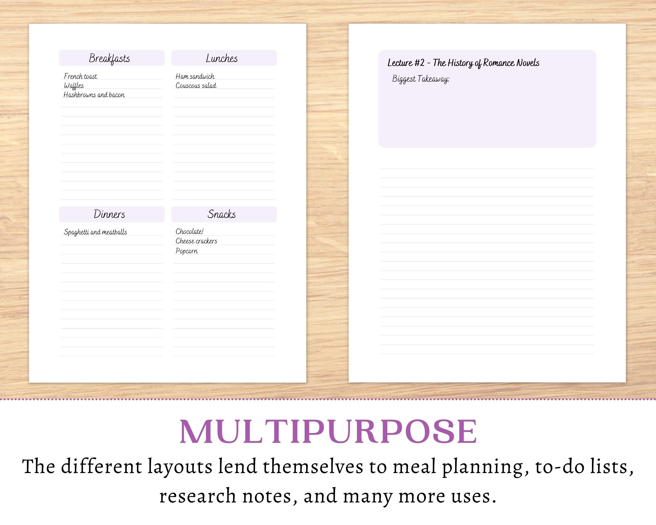Printable Purple Stationery Digital Notebook Templates Lined Pastel ...