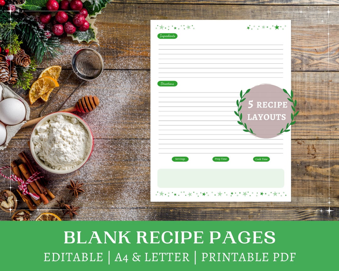 Editable Recipe Page Printables Letter, A4 Christmas Baking Recipe ...