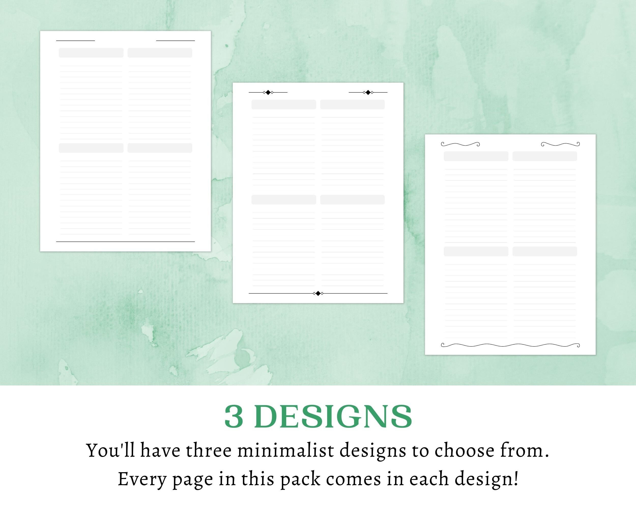 Minimalist Note Page Bundle | Printable Lined Paper | Checklist ...