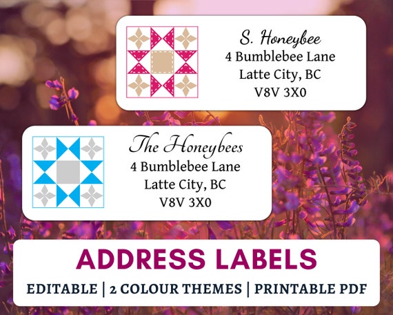 DIY Printable Quilt Address Labels Editable Fillable | Etsy