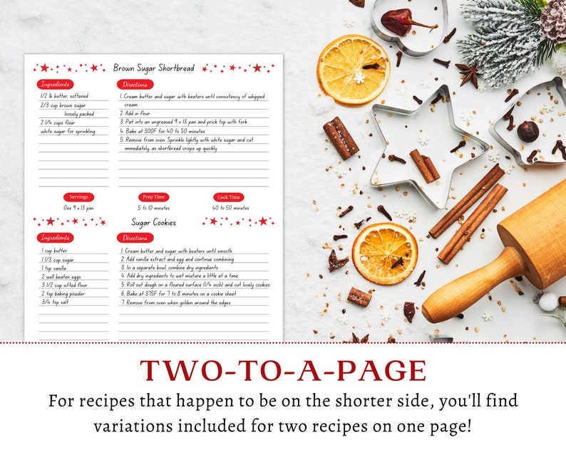 Editable Recipe Pages Letter, A4 Holiday Cooking Star Design Recipe ...