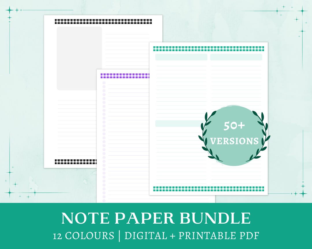 Gingham Note Pages Printable Bundle Digital Notes Checklist Template ...